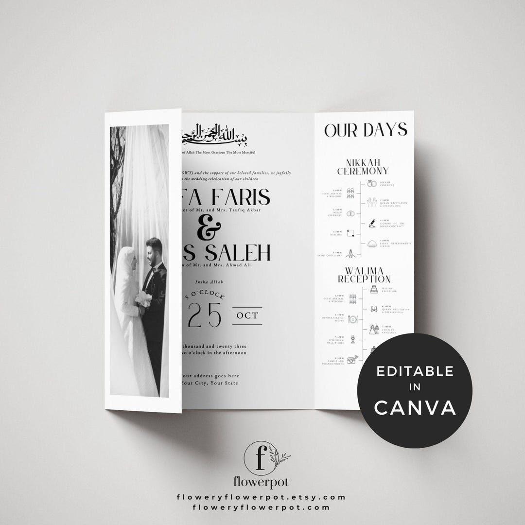 Gatefold Wedding Invitations With Photos Canva, Muslim Wedding ...