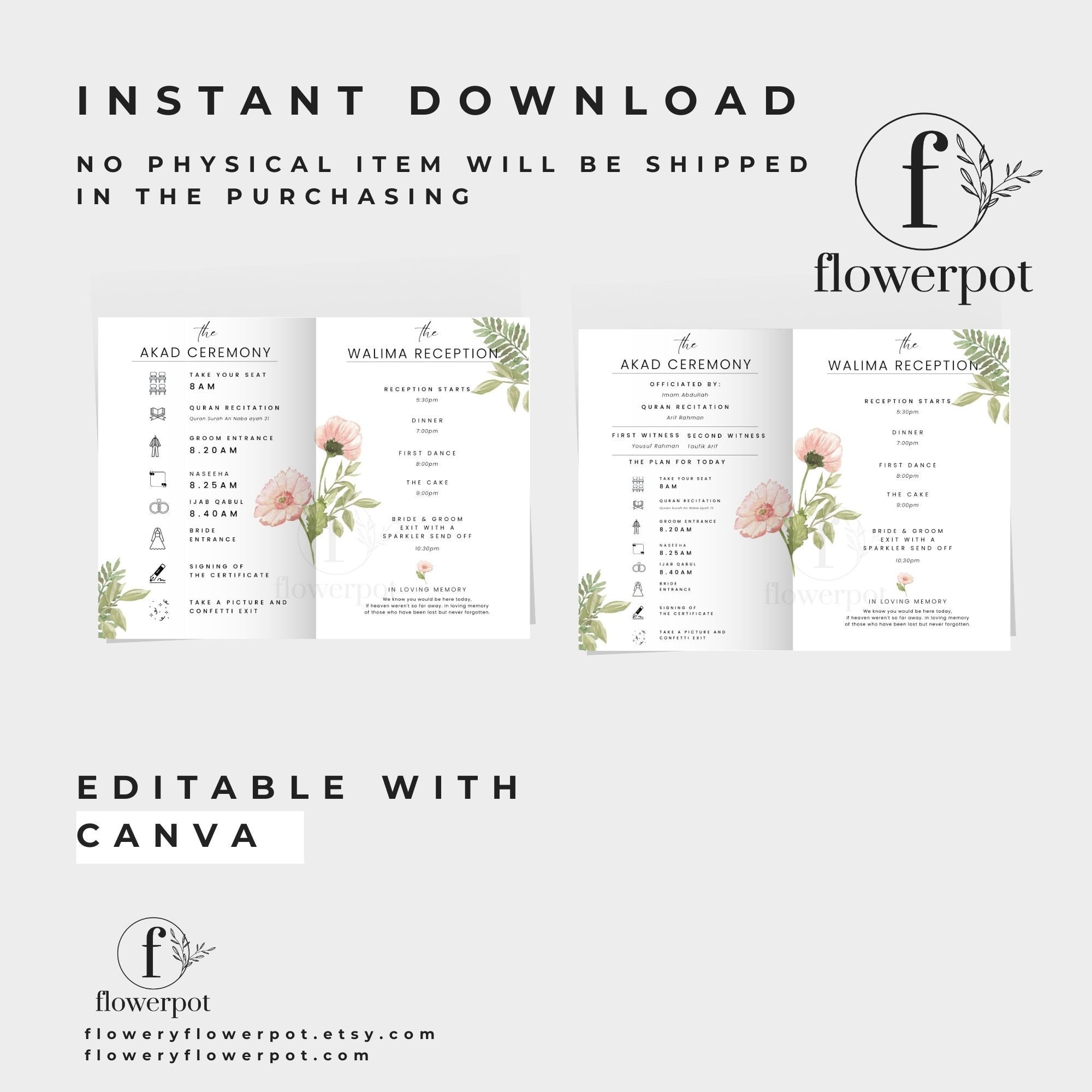 Islamic Wedding Program Template Foldable, Muslim Wedding, Editable ...