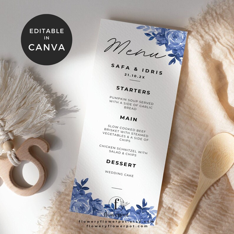 Dusty Blue Toile Wedding Menu, Islamic Wedding Menu Cards Template ...