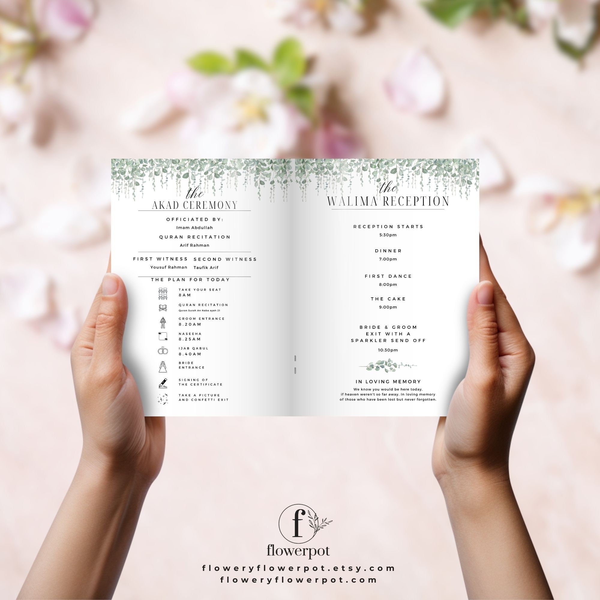 Islamic Wedding Program Template Foldable, Muslim Wedding Timeline ...