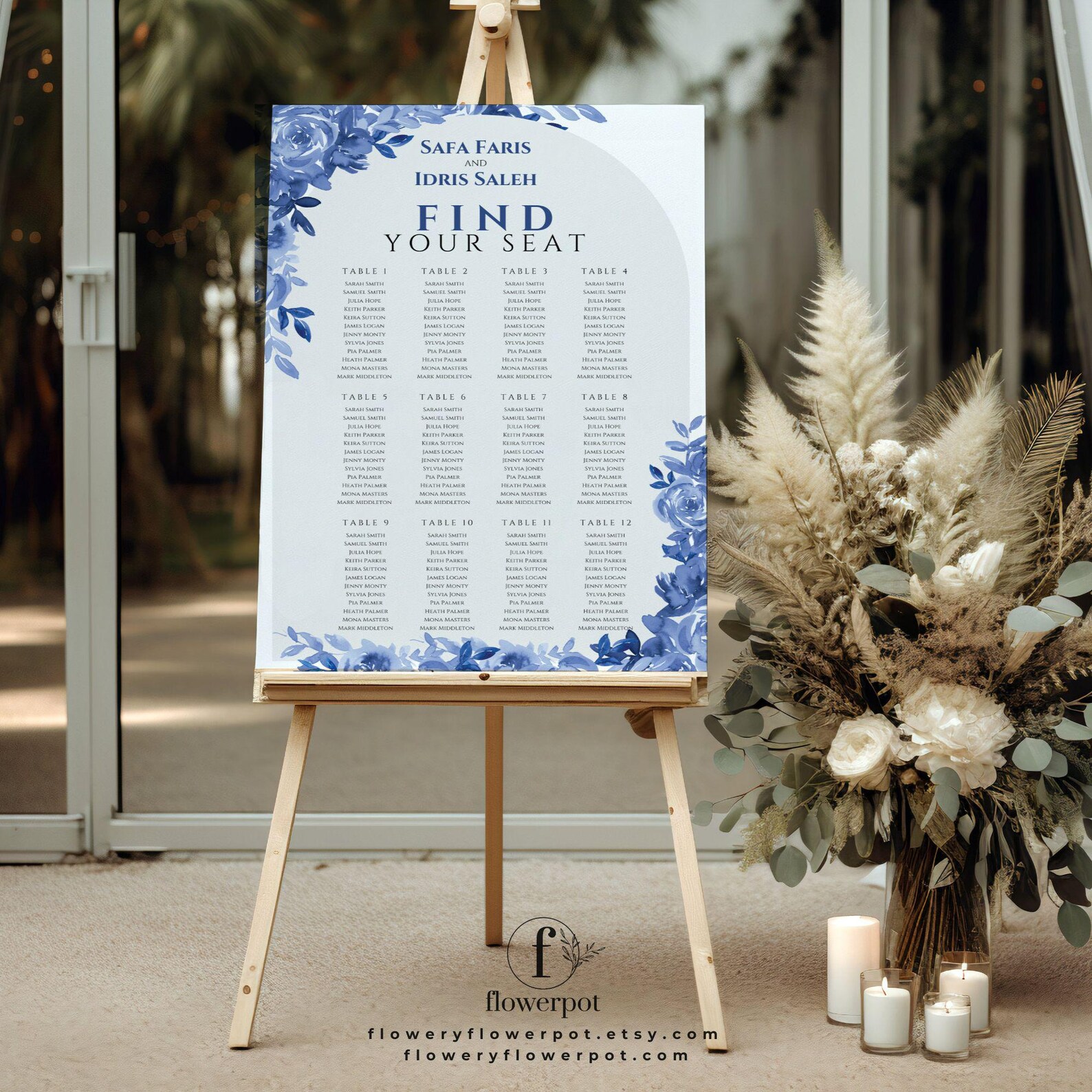 Wedding Seating Chart Card Template Dusty Blue, Rustic Table Seating ...