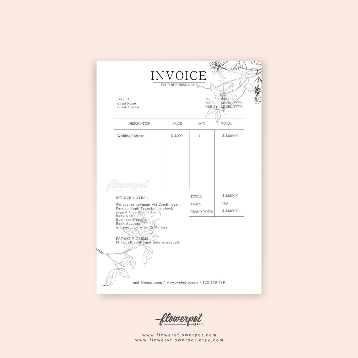 Small Business Invoice Template, Wedding Invoice, Craft Business ...