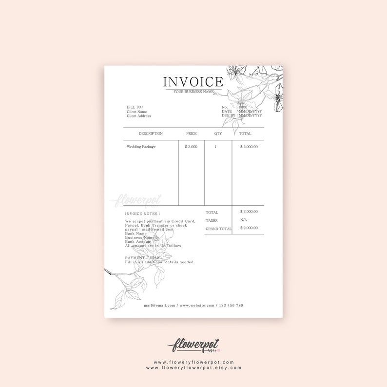 Small Business Invoice Template, Wedding Invoice, Craft Business ...