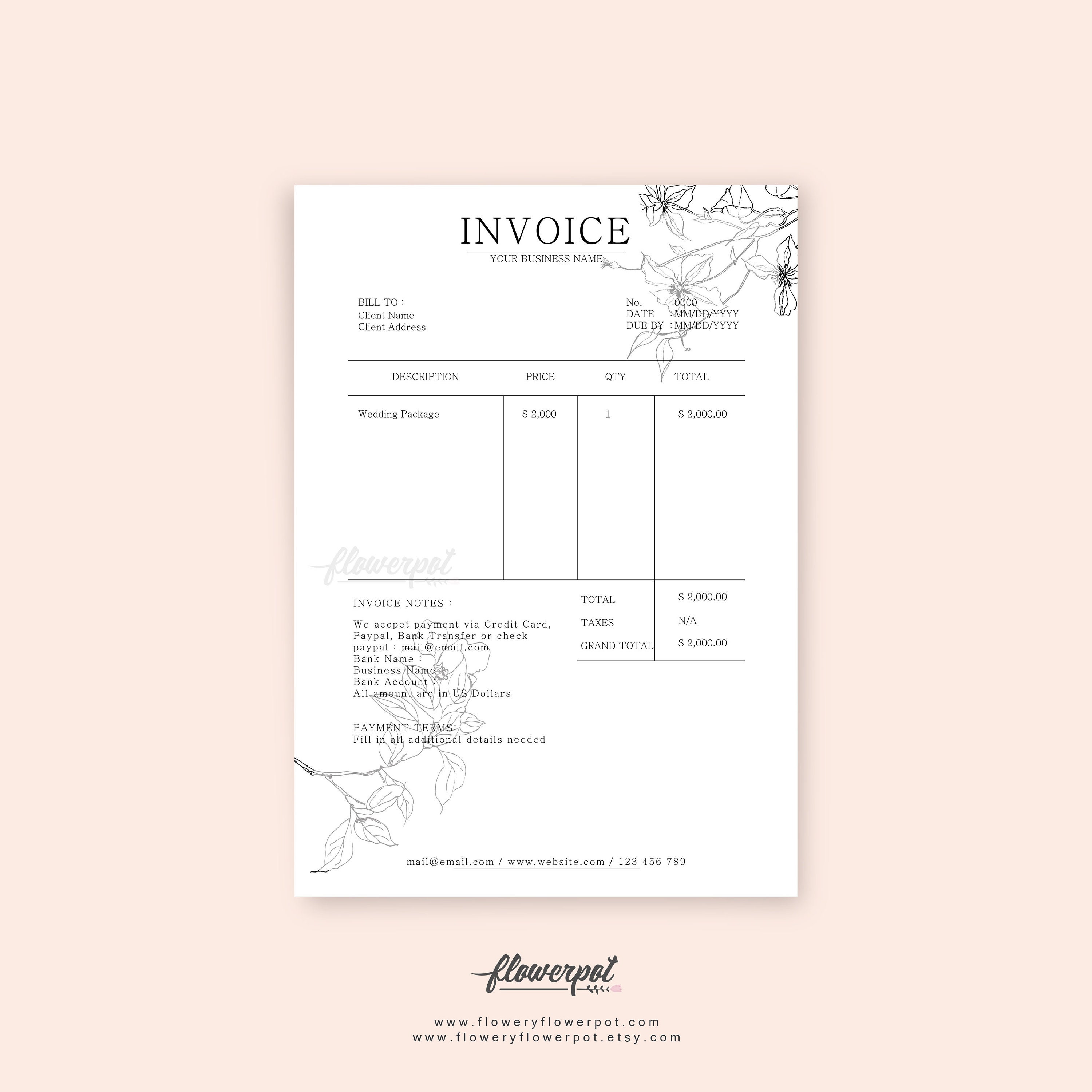 Small Business Invoice Template, Wedding Invoice, Craft Business ...