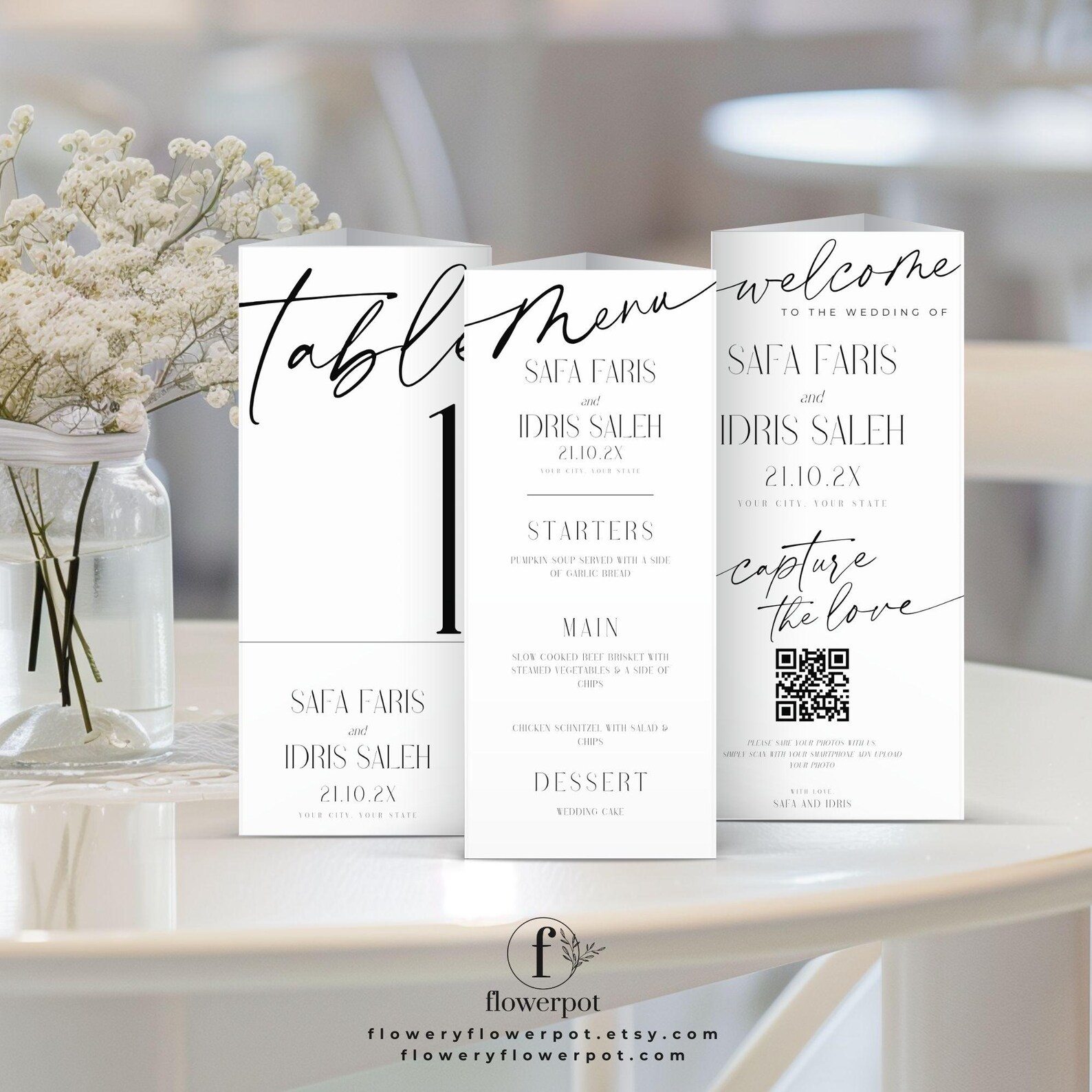 Trifold Wedding Menu No Template, Minimalist Table Numbers, Simple ...