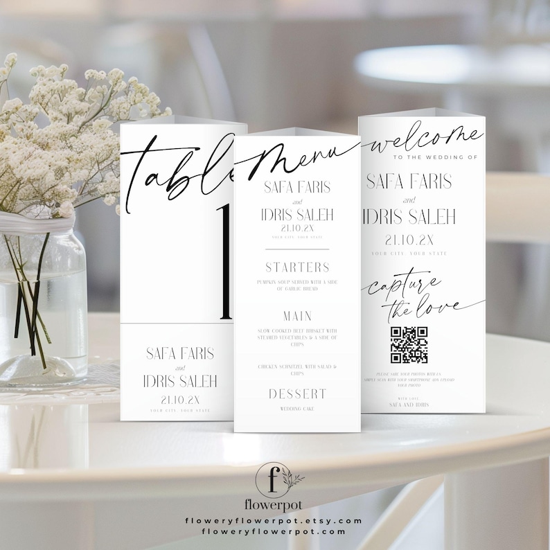 Trifold Wedding Menu No Template, Minimalist Table Numbers, Simple ...