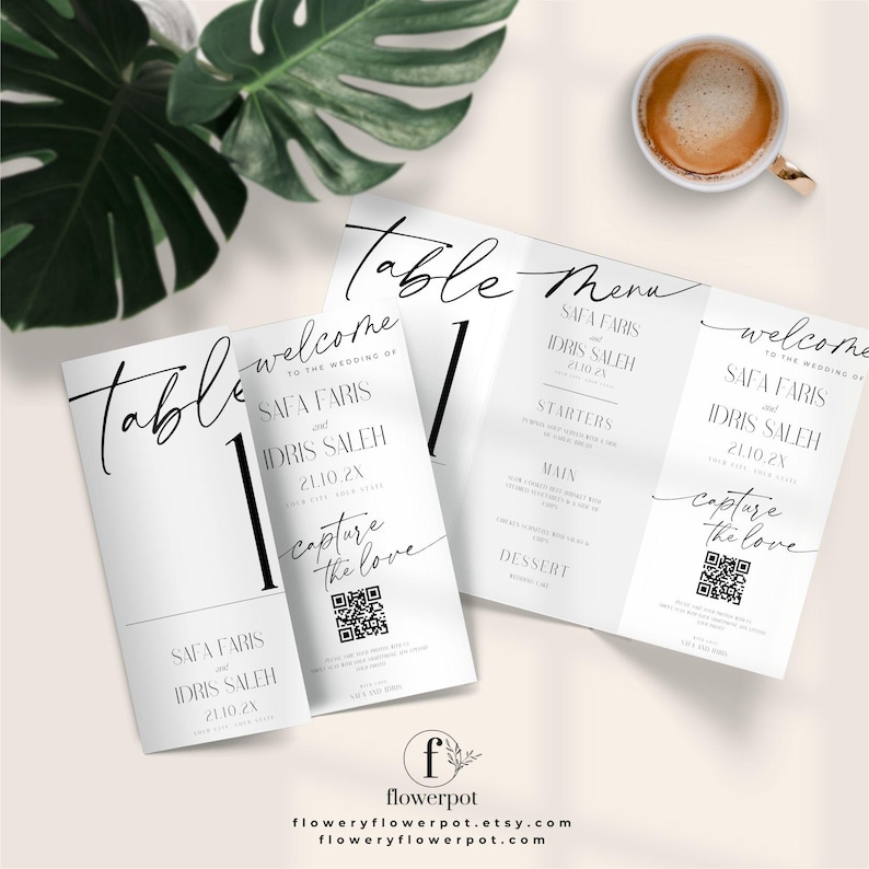 Trifold Wedding Menu No Template, Minimalist Table Numbers, Simple ...
