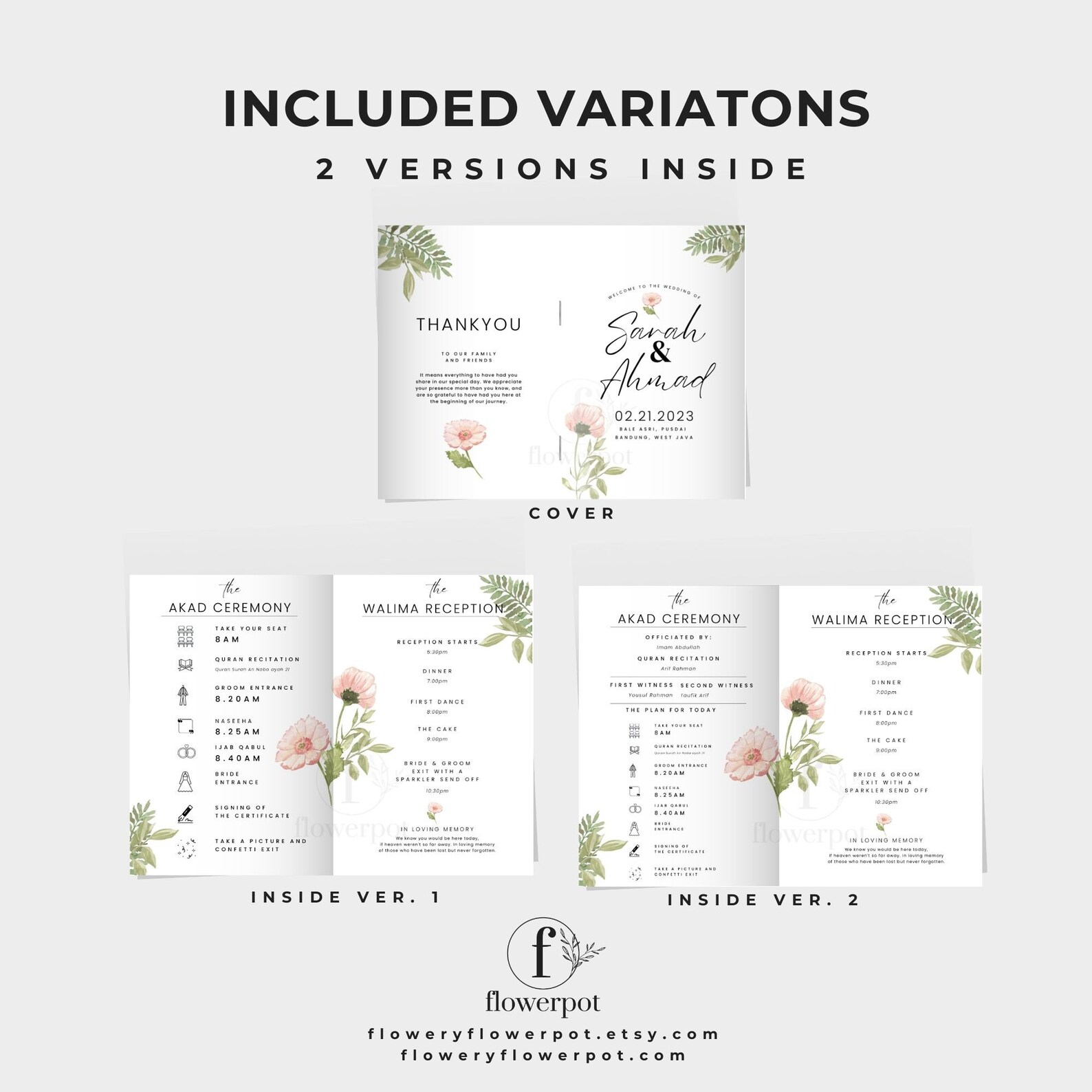 Islamic Wedding Program Template Foldable, Muslim Wedding, Editable Canva Template, Folded ...