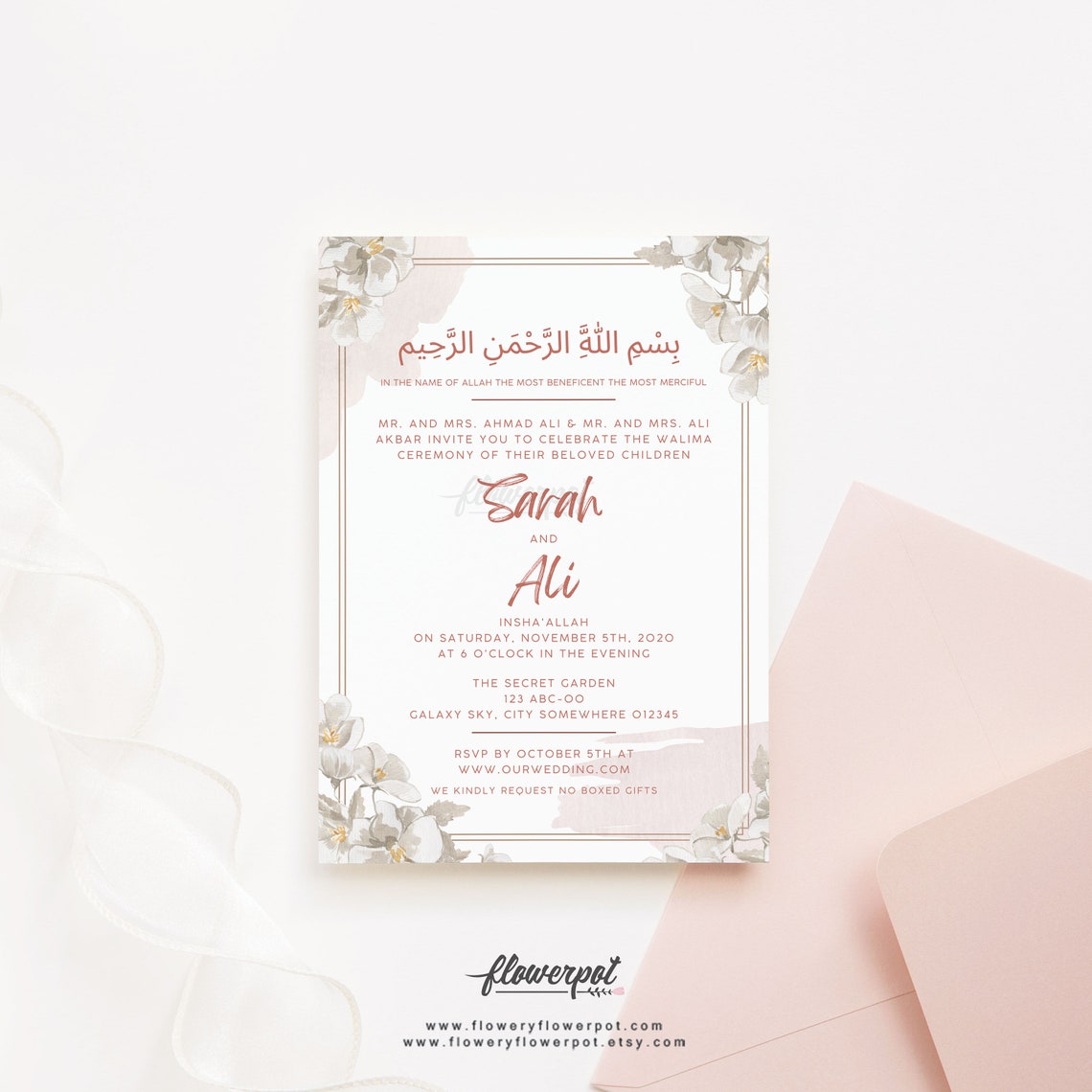 Boho Printable Muslim Wedding Invitation Digital, Nikkah Invitation ...