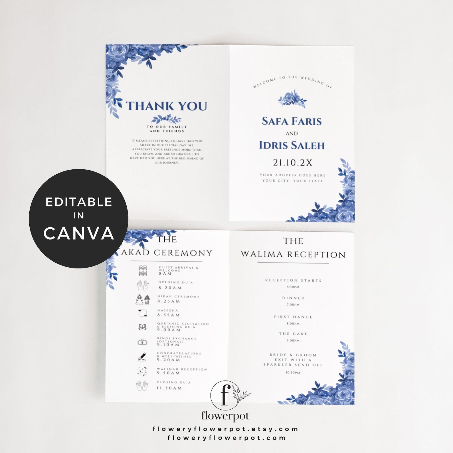 Muslim Wedding Program, Wedding Program Bifold Blue, Islamic Wedding ...