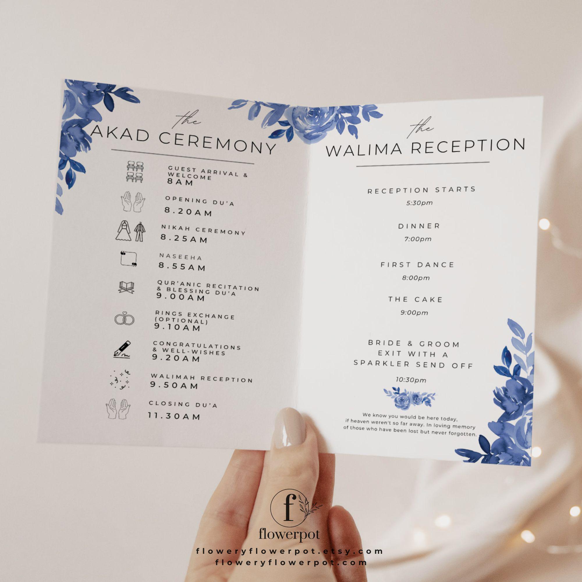 Muslim Wedding Program Dusty Blue, Islamic Wedding Program Canva ...