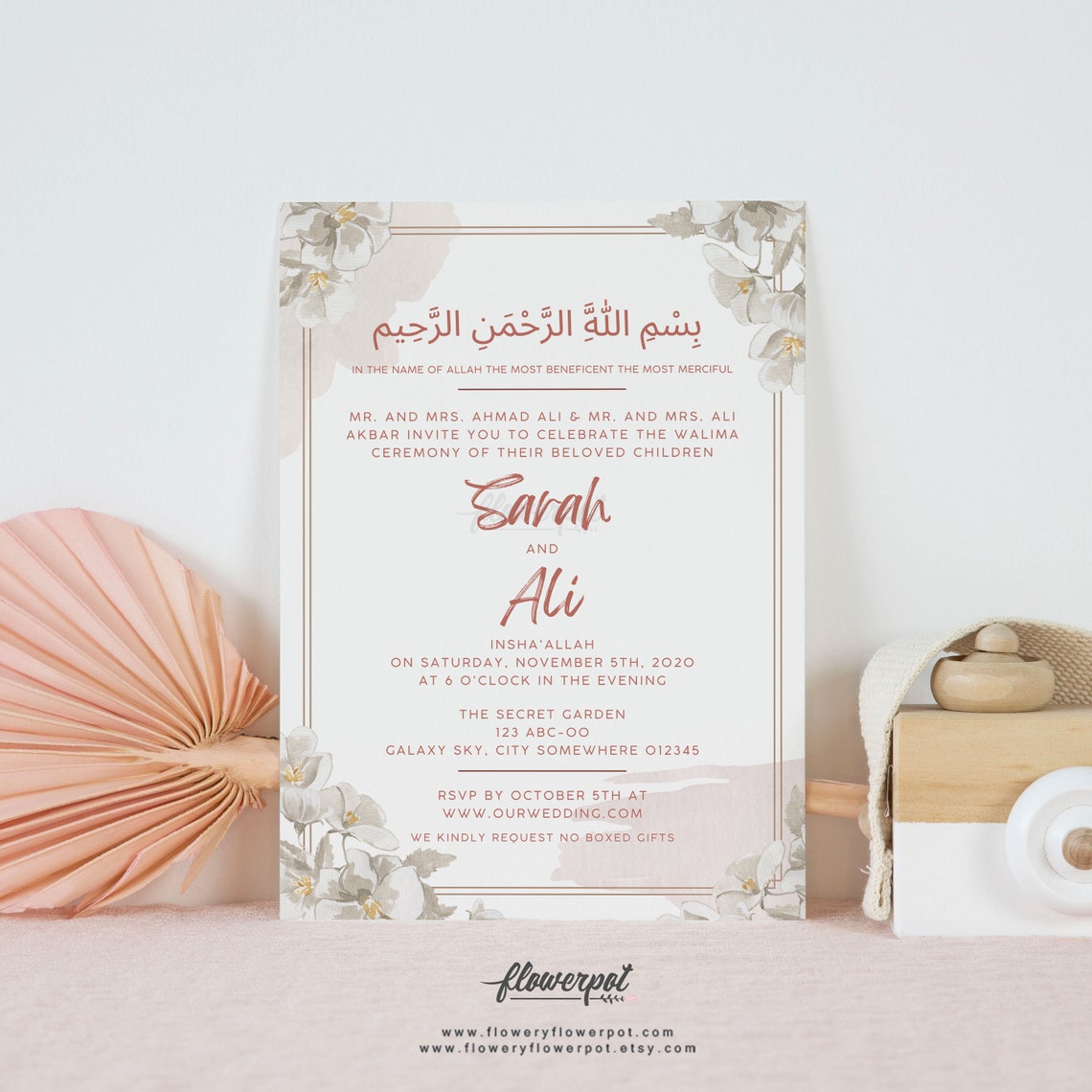 Boho Printable Muslim Wedding Invitation Digital, Nikkah Invitation ...