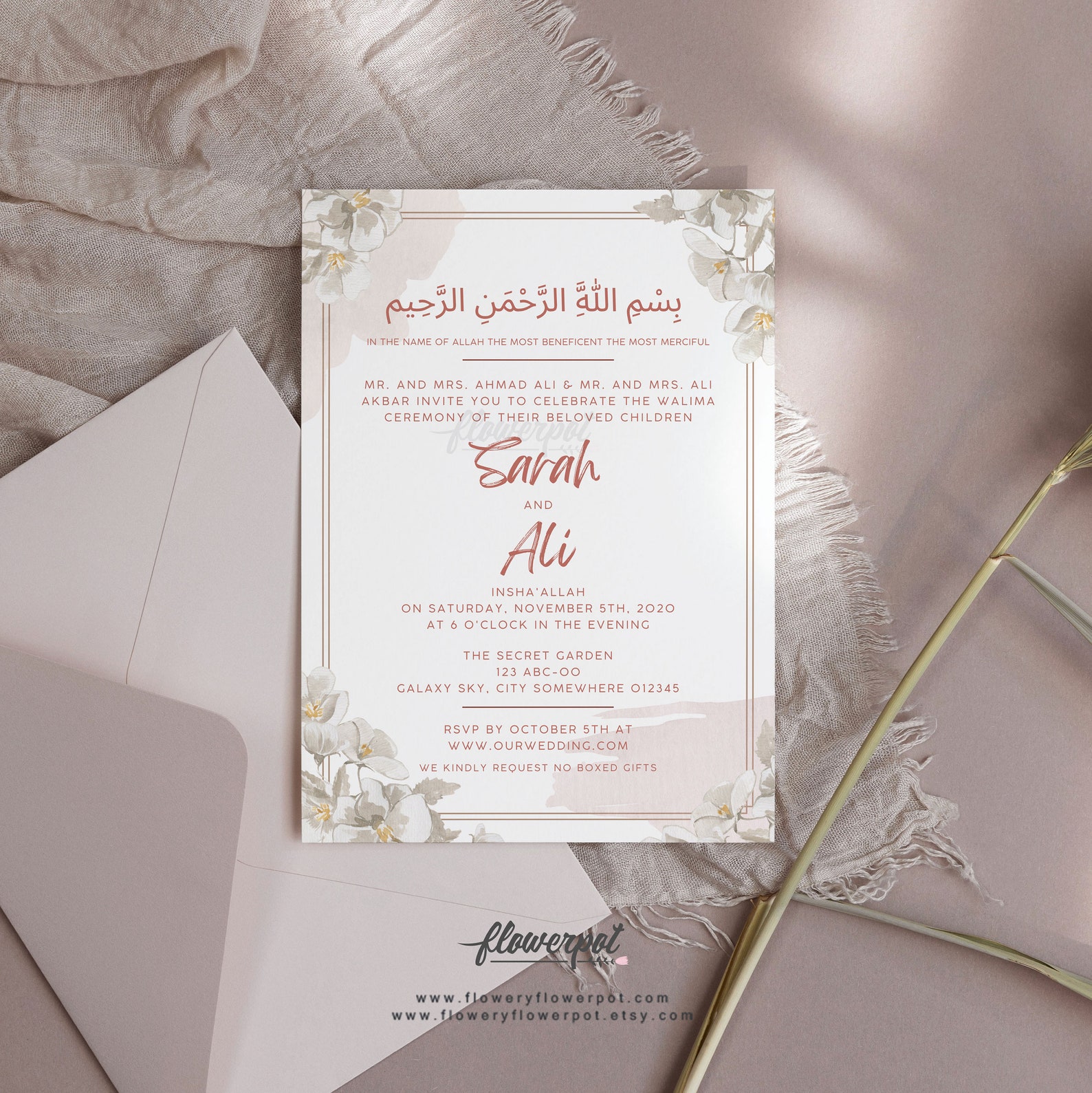 Boho Printable Muslim Wedding Invitation Digital, Nikkah Invitation ...