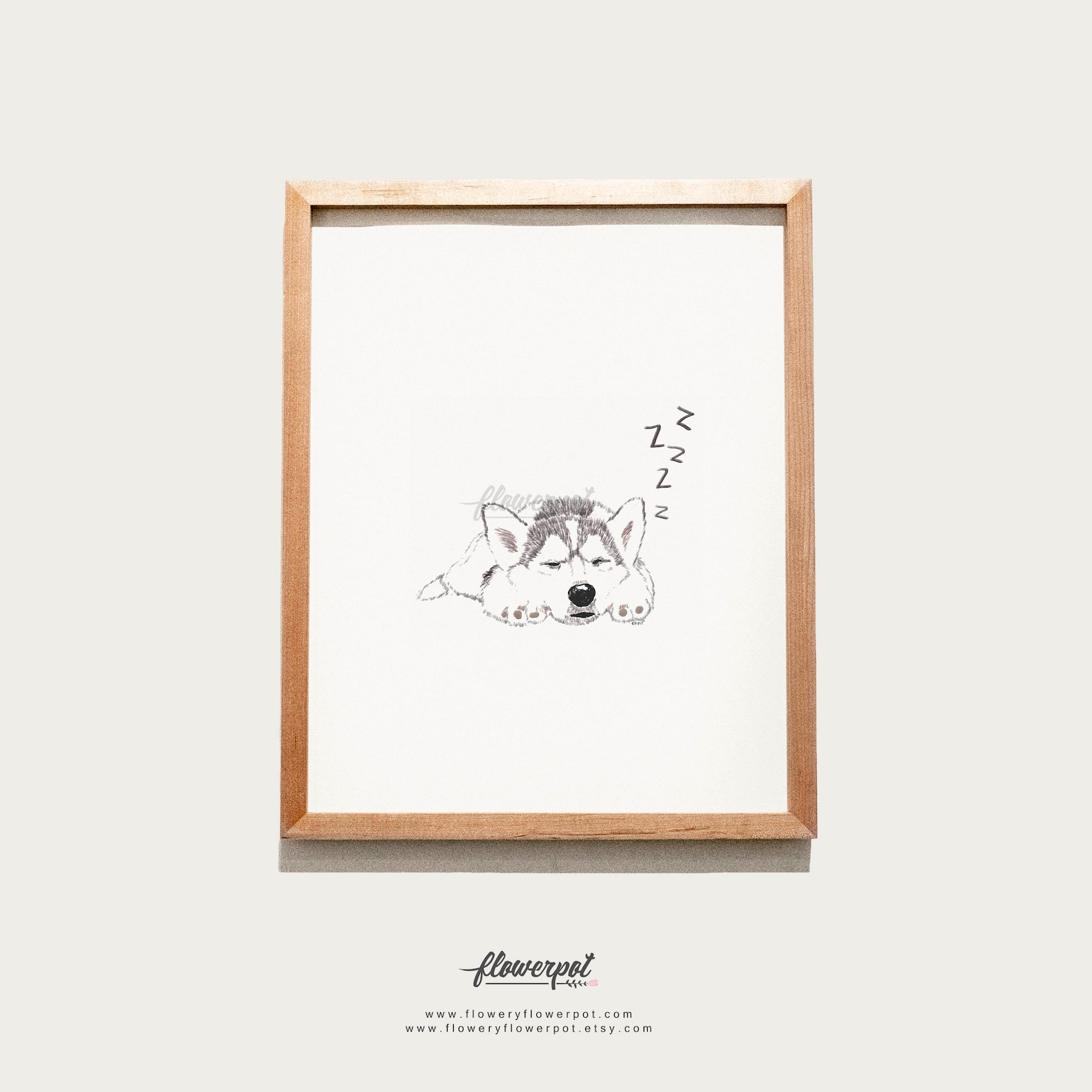 Printable Poster Cute Sleeping Siberian Husky Drawing Illustration ...