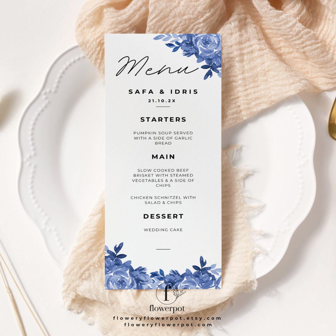 Dusty Blue Toile Wedding Menu, Islamic Wedding Menu Cards Template ...