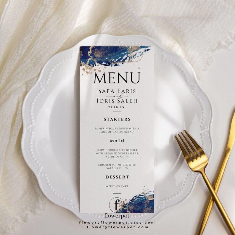 Royal Blue Menu Card, Royal Blue and Gold Wedding Menu, Islamic Wedding ...