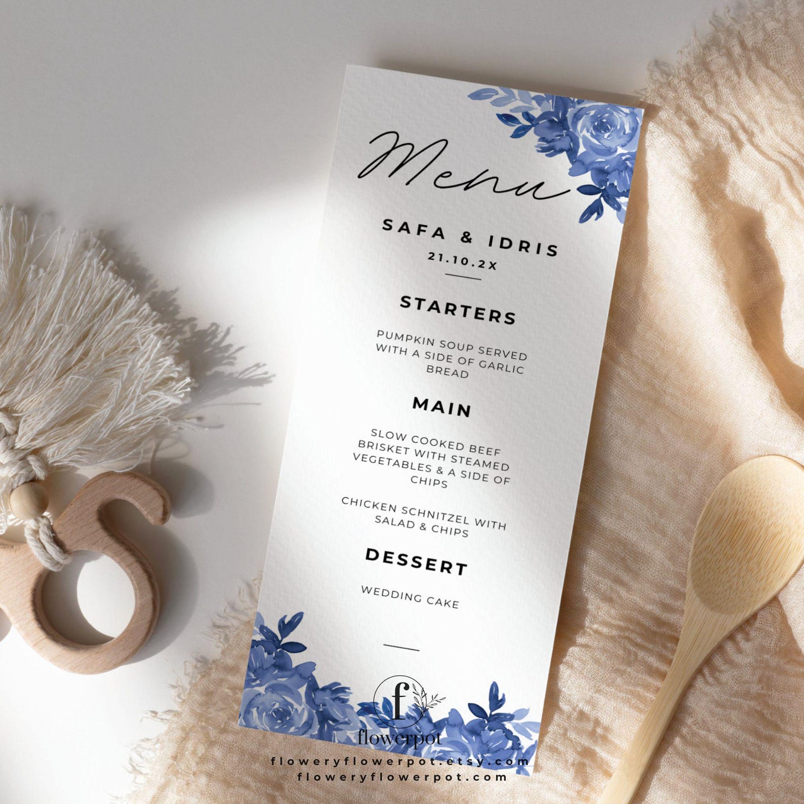 Dusty Blue Toile Wedding Menu, Islamic Wedding Menu Cards Template ...