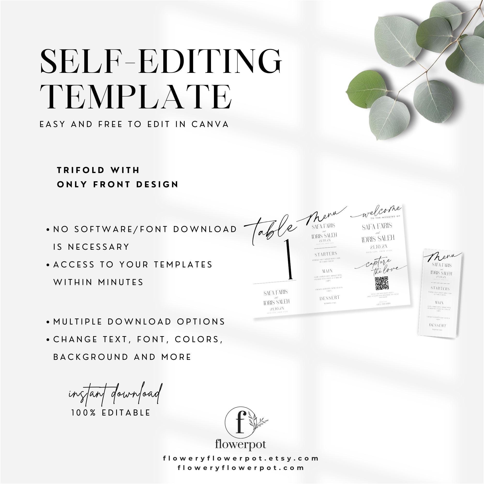 Trifold Wedding Menu No Template, Minimalist Table Numbers, Simple ...