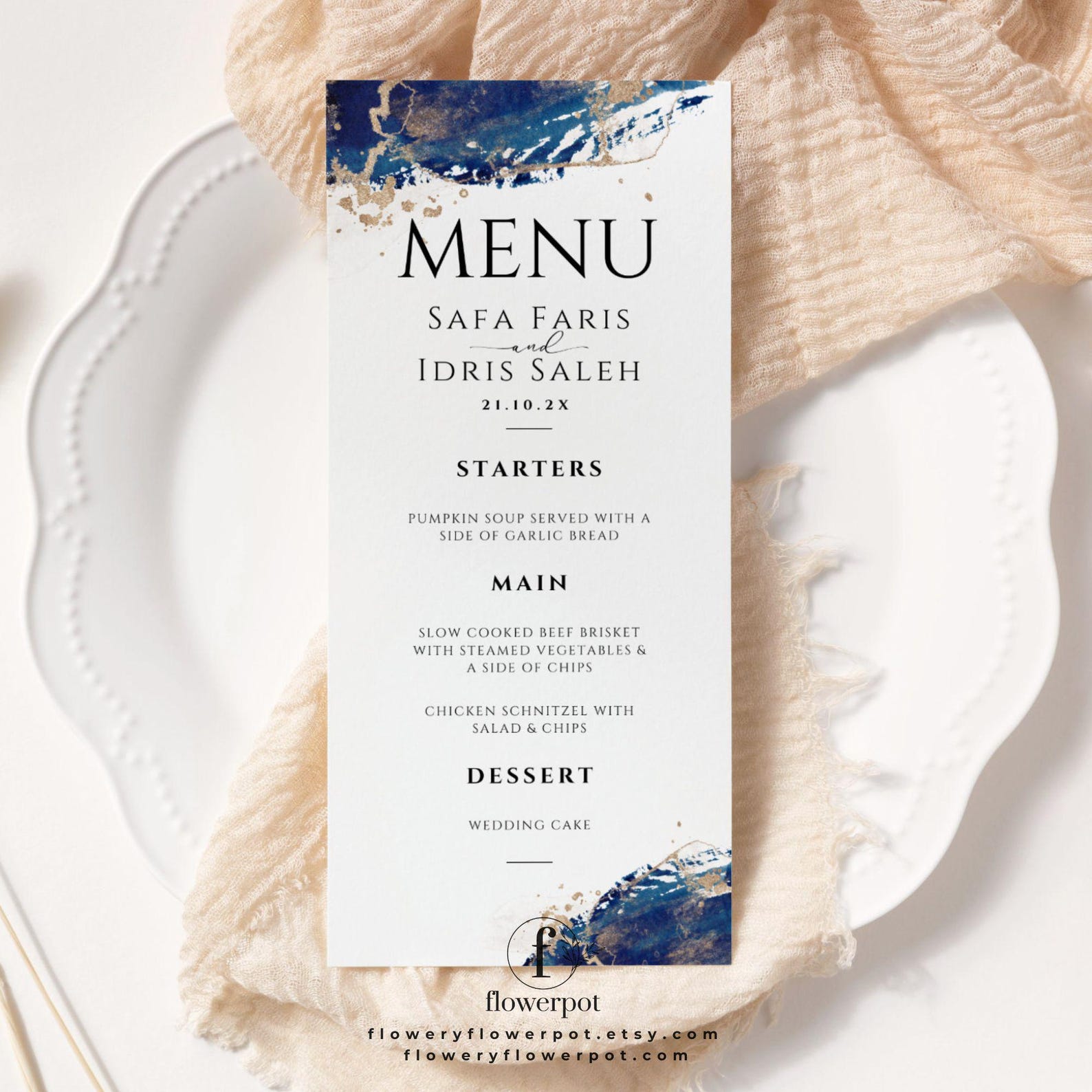 Royal Blue Menu Card, Royal Blue and Gold Wedding Menu, Islamic Wedding ...