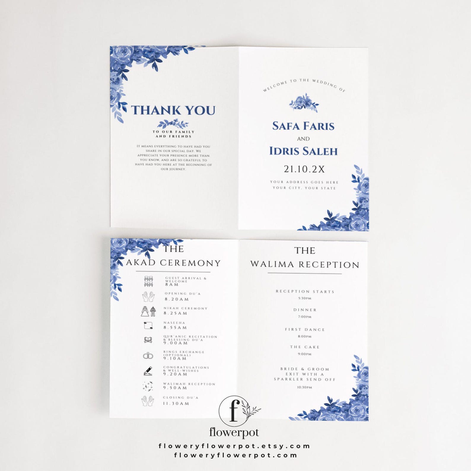 Muslim Wedding Program, Wedding Program Bifold Blue, Islamic Wedding ...