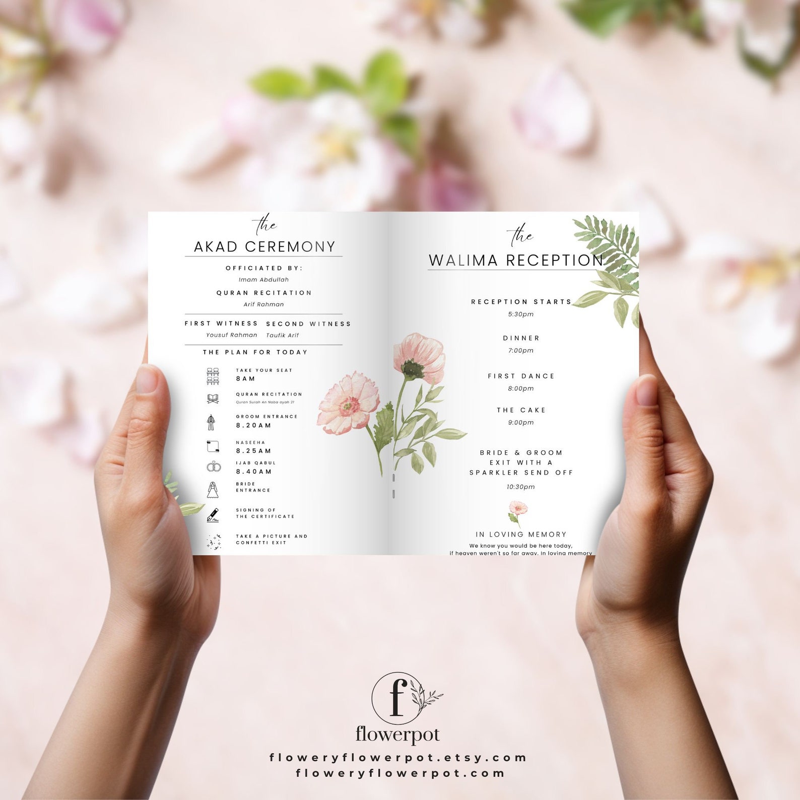 Islamic Wedding Program Template Foldable, Muslim Wedding, Editable ...