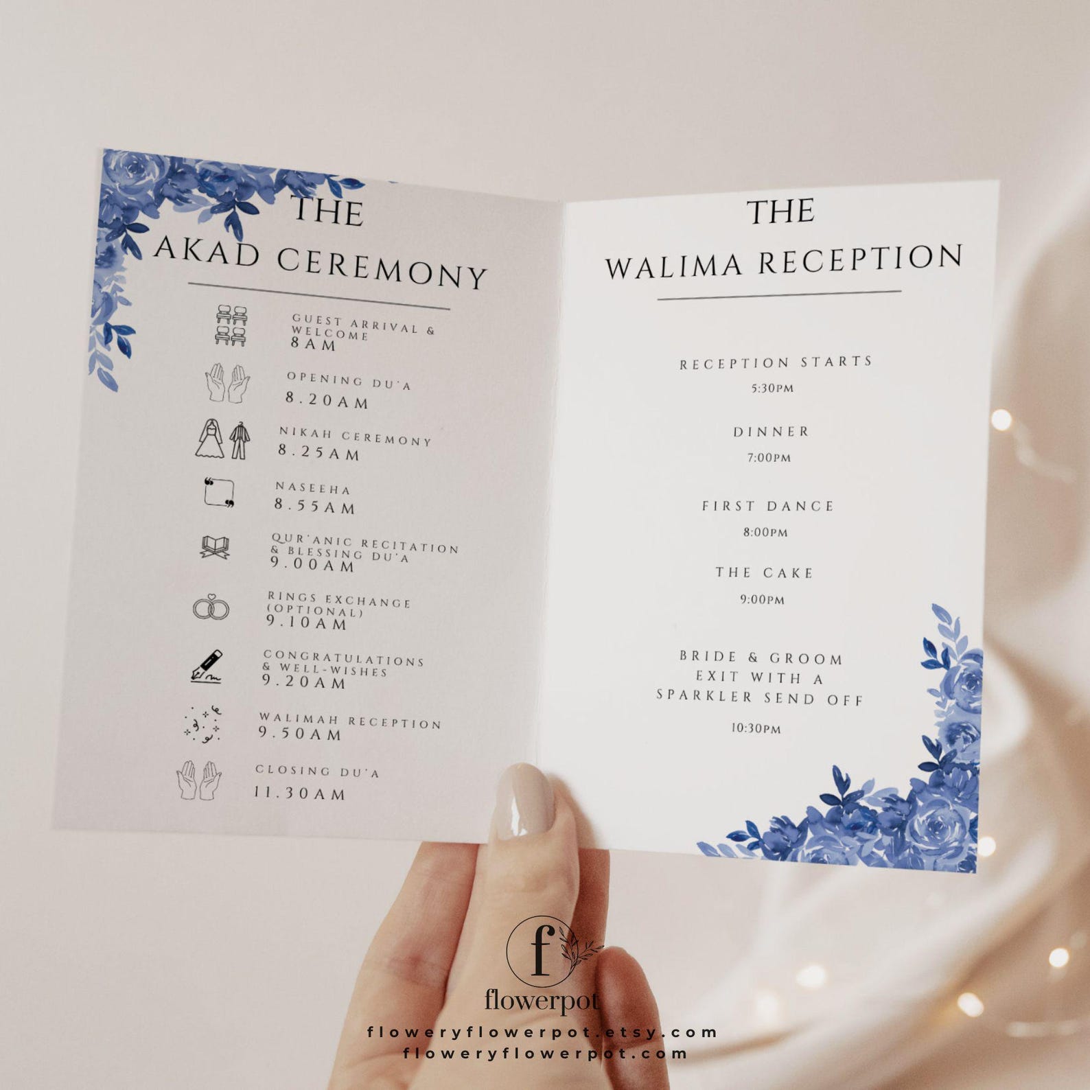 Muslim Wedding Program, Wedding Program Bifold Blue, Islamic Wedding ...