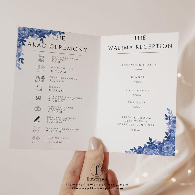 Muslim Wedding Program, Wedding Program Bifold Blue, Islamic Wedding ...