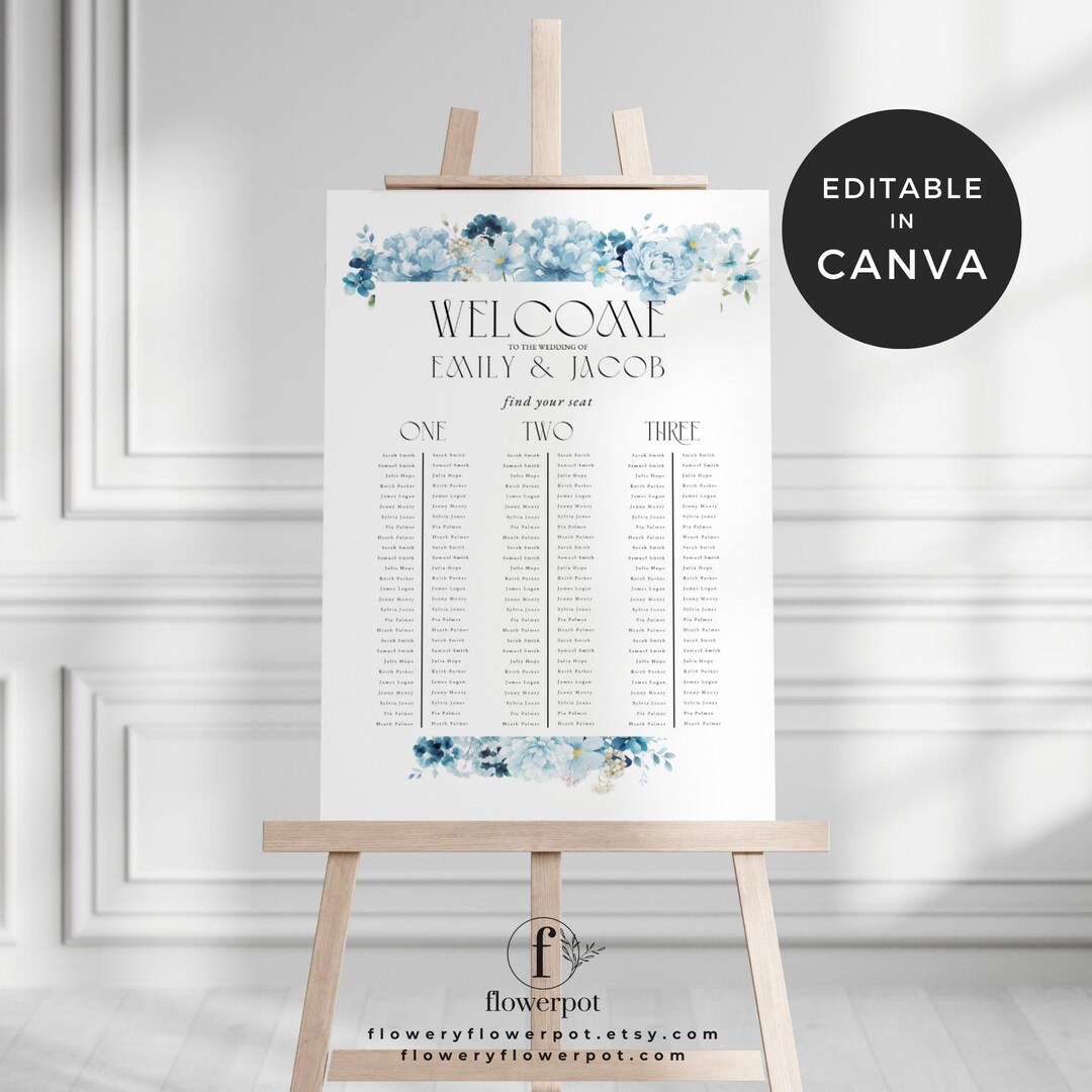 Long Table Wedding Seating Chart, Blue Hydrangea Wedding Seating Chart ...
