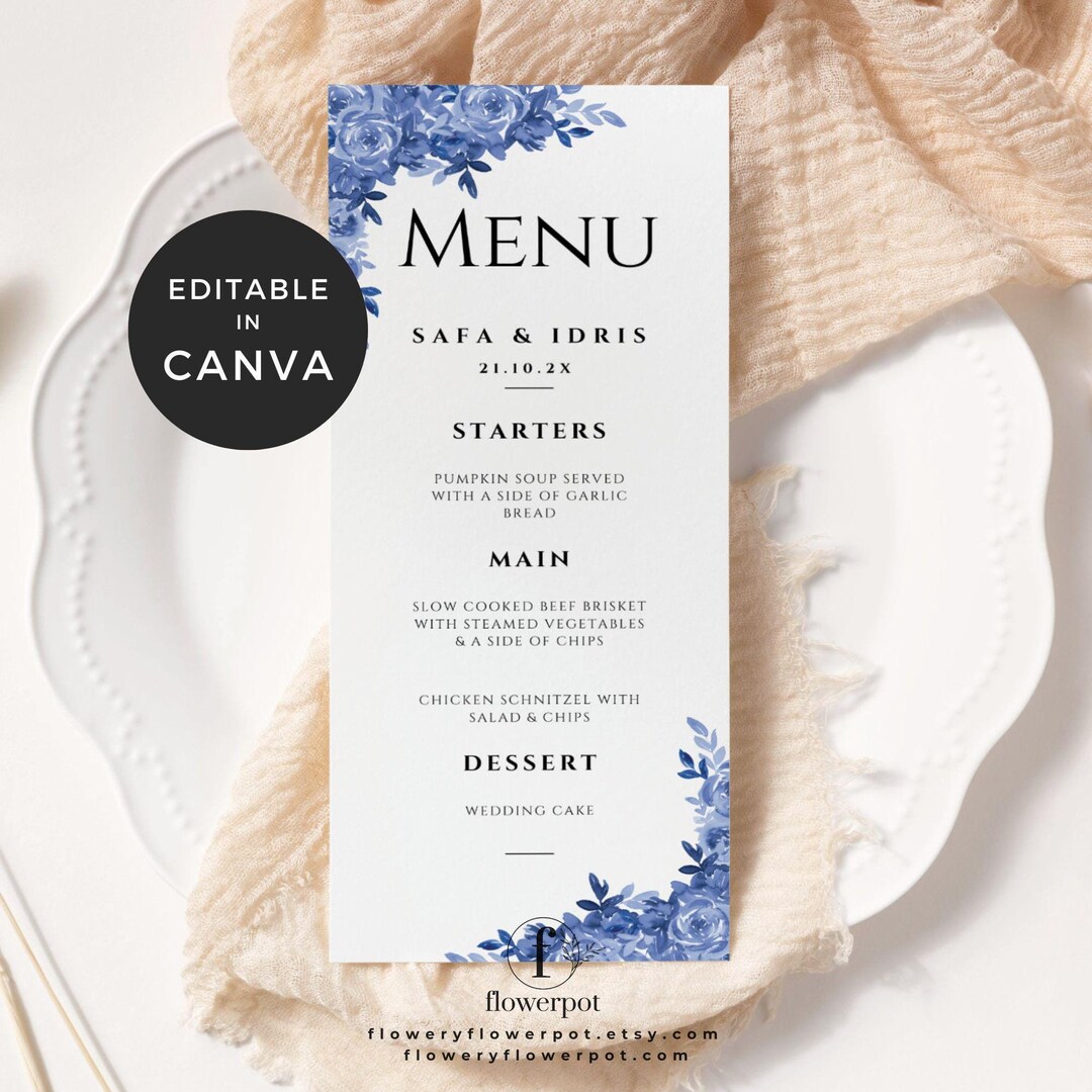 Light Blue Wedding Menu, Dusty Blue Toile Wedding Menu, Islamic Wedding ...