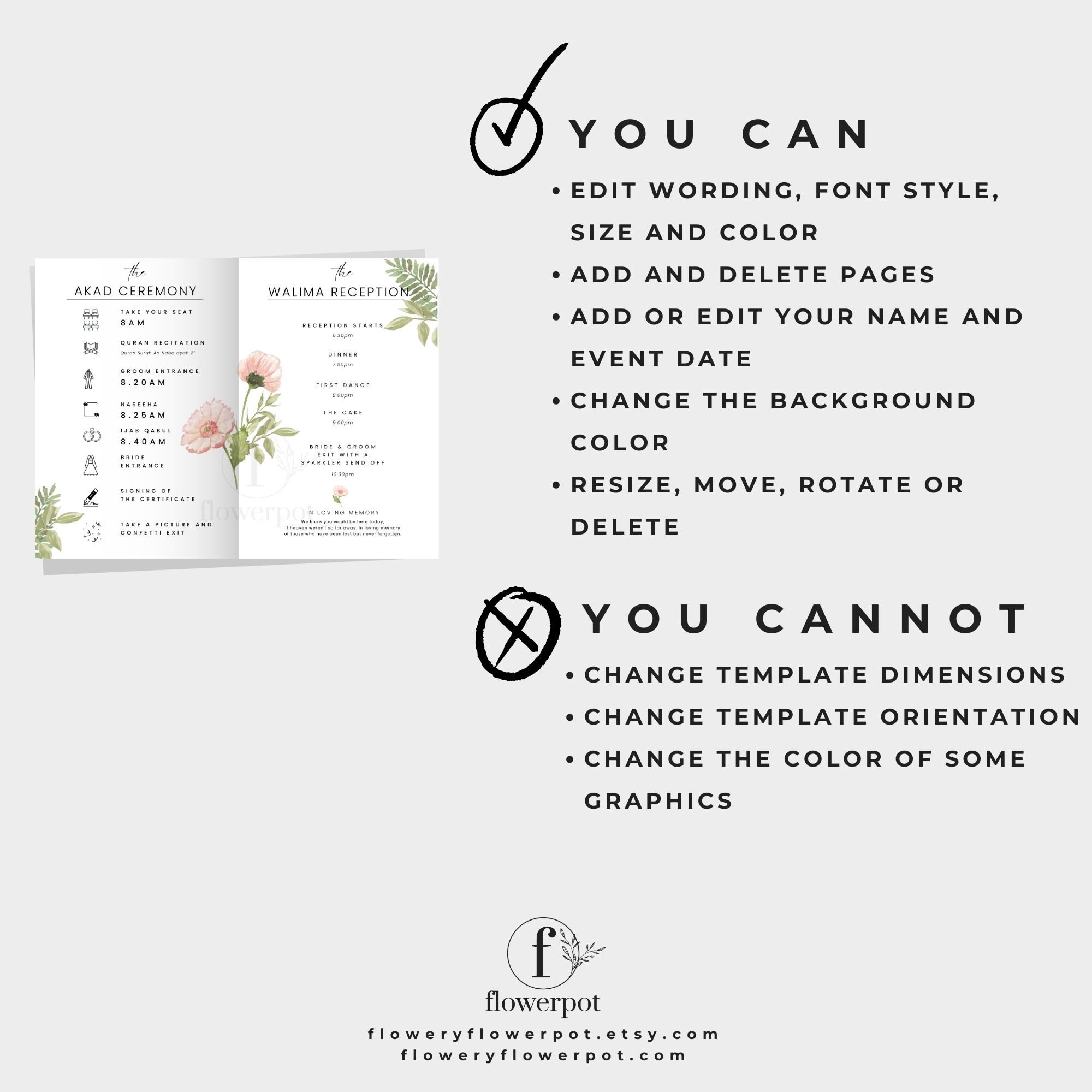 Islamic Wedding Program Template Foldable, Muslim Wedding, Editable ...