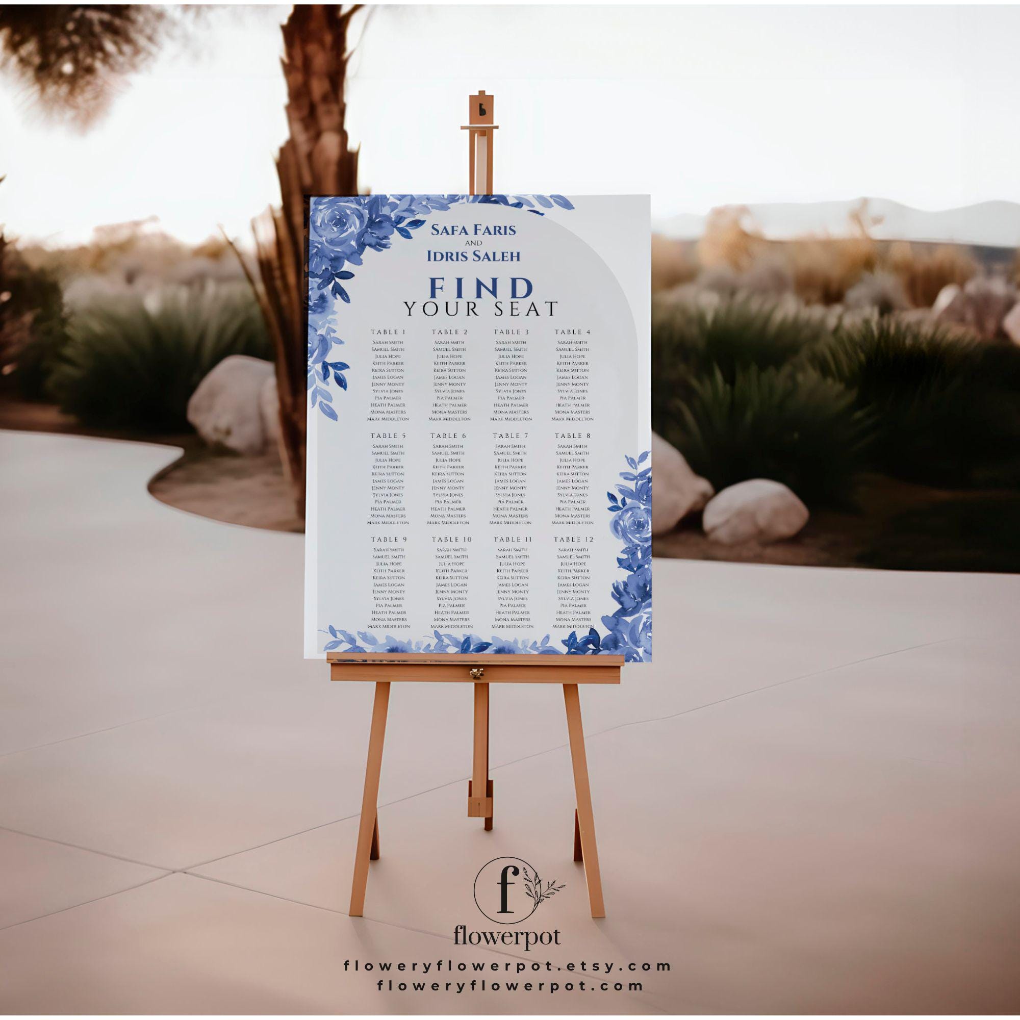 Wedding Seating Chart Card Template Dusty Blue, Rustic Table Seating ...