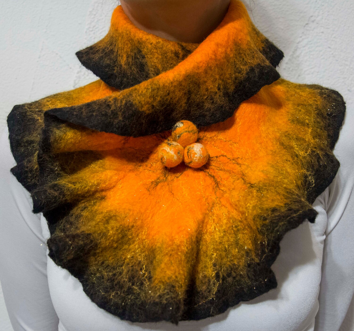 Felted Wool Scarf, Orange Neckpiece, Wool Scarf, Neck Warmer, Gift for ...