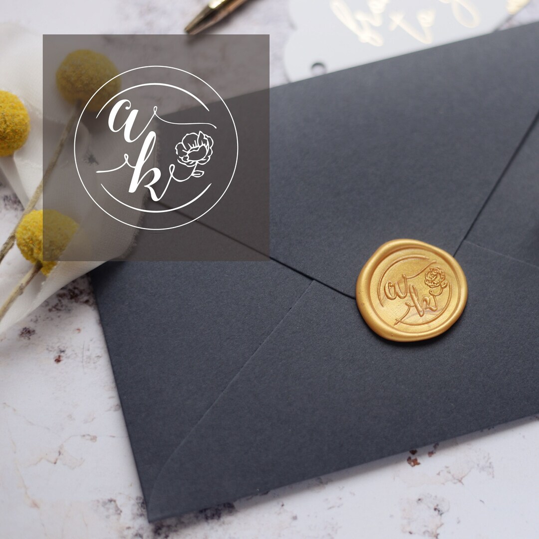 Custom Wax Stamp With Monogram / Flower Wax Seal With 2 Initials ...