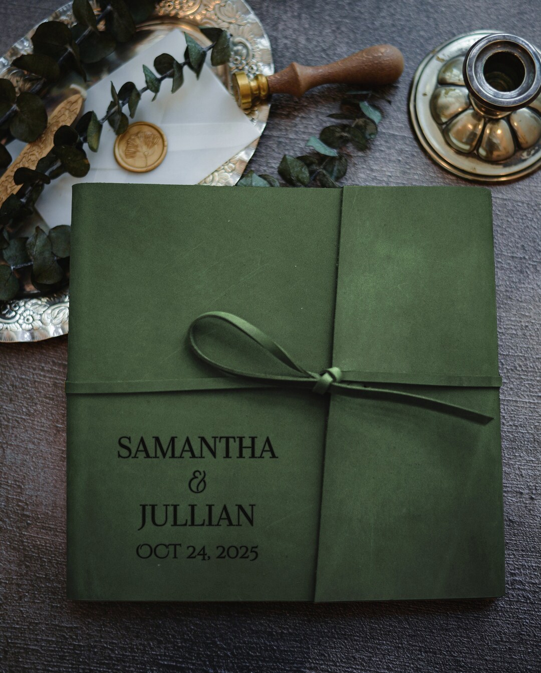 Customized Guest Book in Rustic Leather Covers With Laser Engravement ...