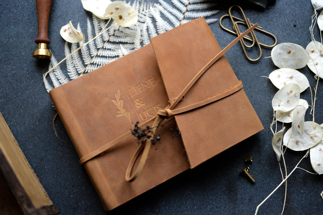 Customized Photo Album in Rustic Leather Covers // Customized - Etsy
