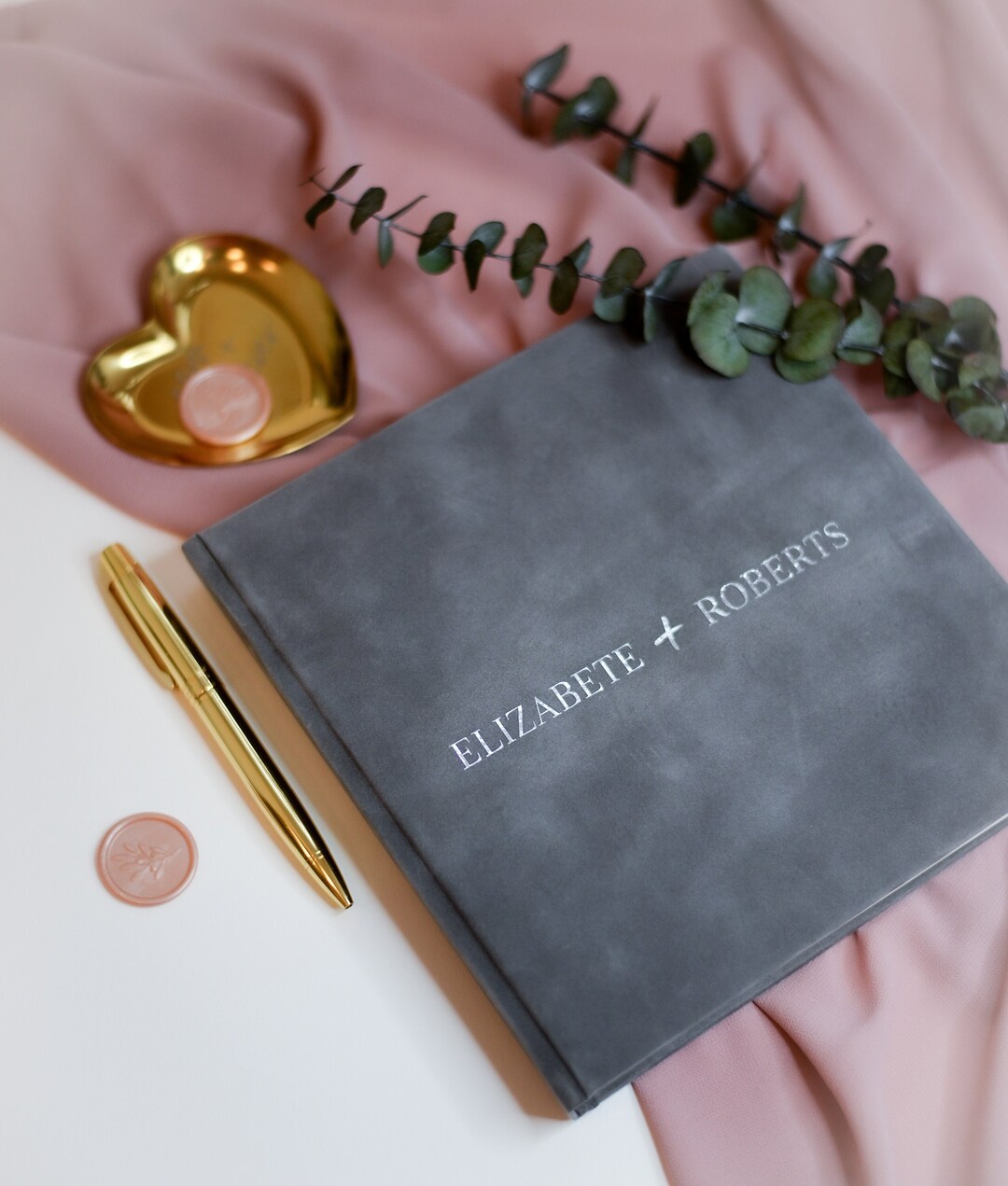 First Names Customized Velvet Guest Book With Gold or Silver Printed ...