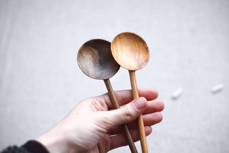 Round walnut wooden spoon Handcarved spoon Peanut butter | Etsy