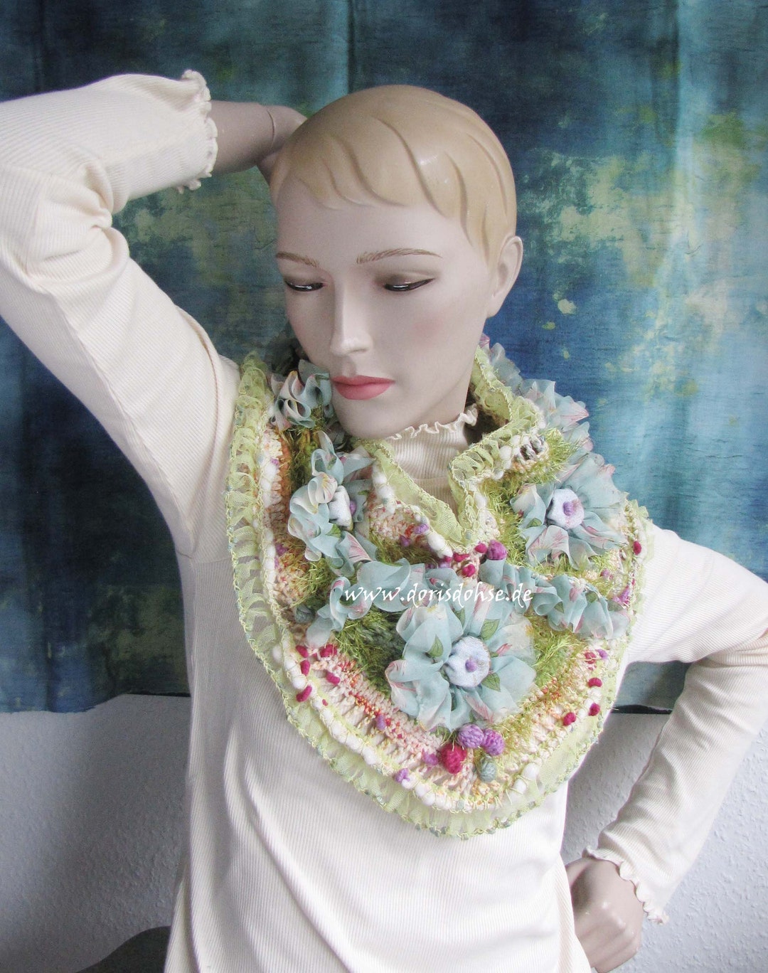 Crochet Flower Boho Fantasie Fairy Scarf Designer Loop OOAK Wrap Art to ...