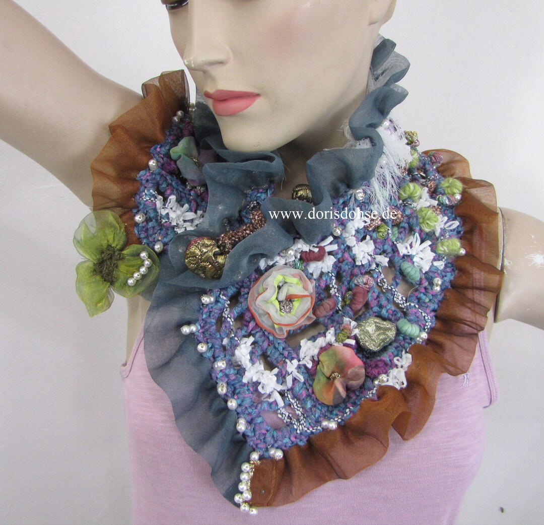 Extravagance! Artsy Crocheted Necklace, Wearable Art, Large Handmade ...