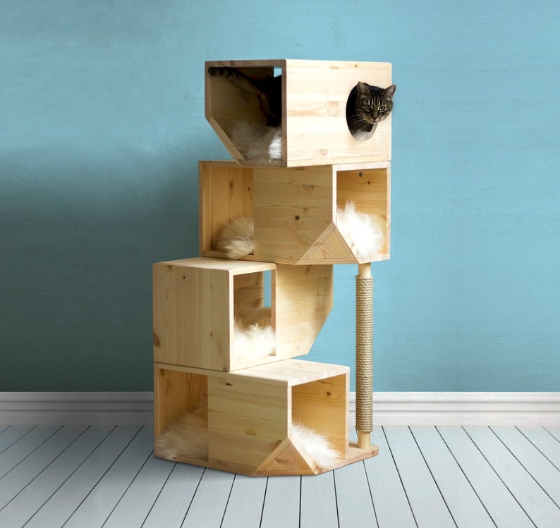 Freestanding Wooden Modular Cat House Etsy
