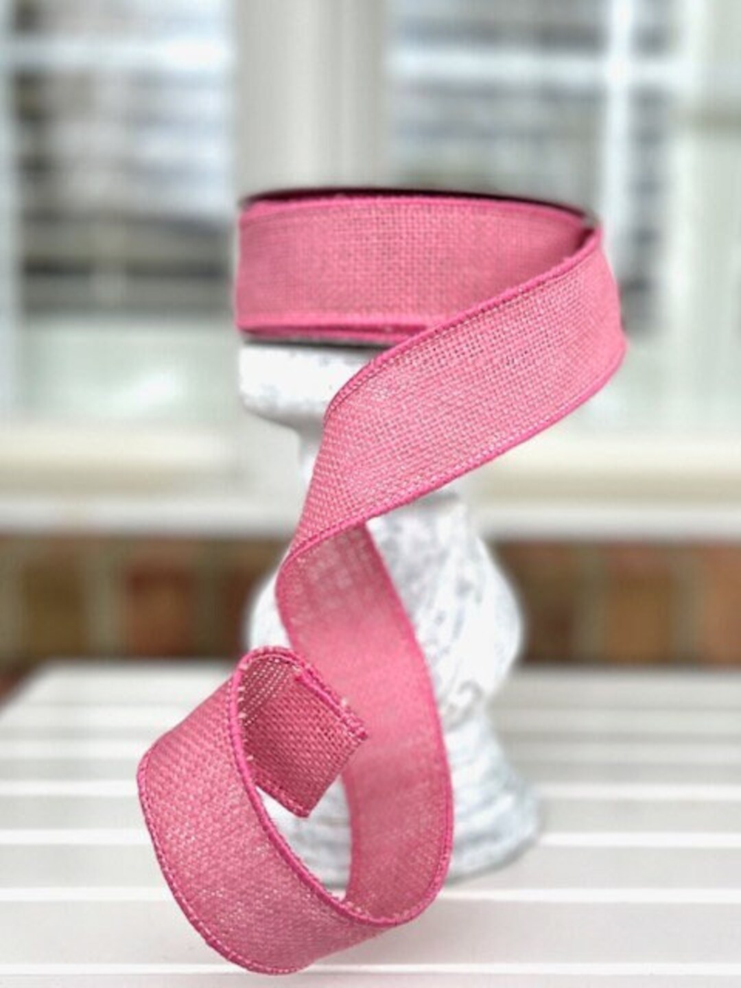 10 Yards, 1.5 Inch Wired Ribbon, Pink Burlap Wired Ribbon, Pink Ribbon ...