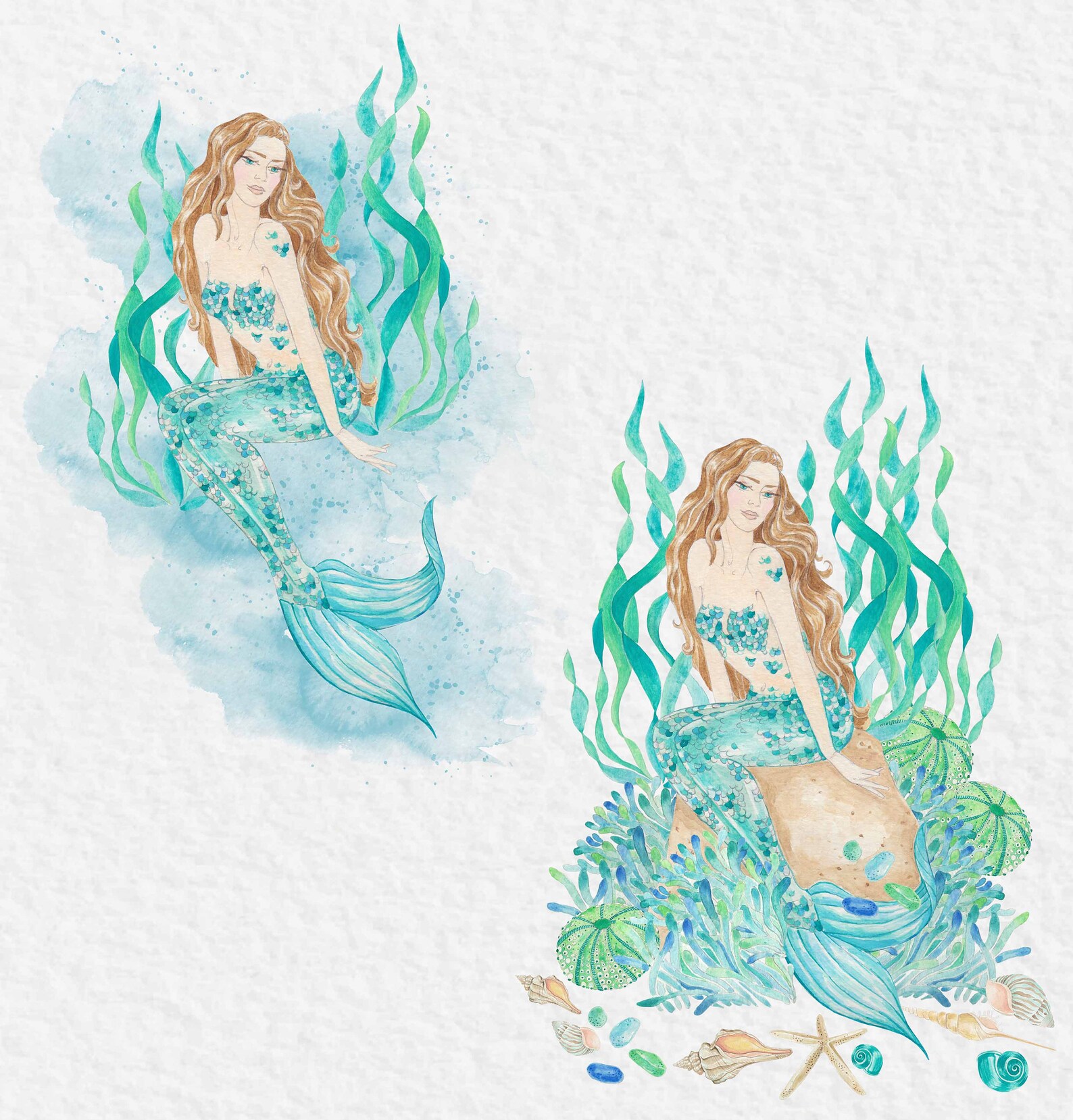 Watercolor Clipart Mermaid/watercolor Mermaid/watercolor Sea Life ...