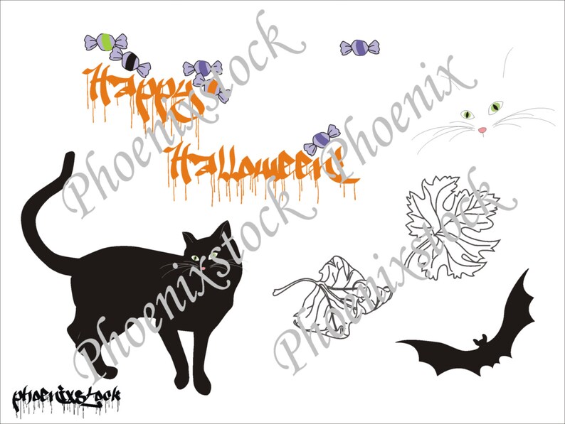 Halloween Clip Art Design Set/black Cat/halloween/ Happy Halloween ...