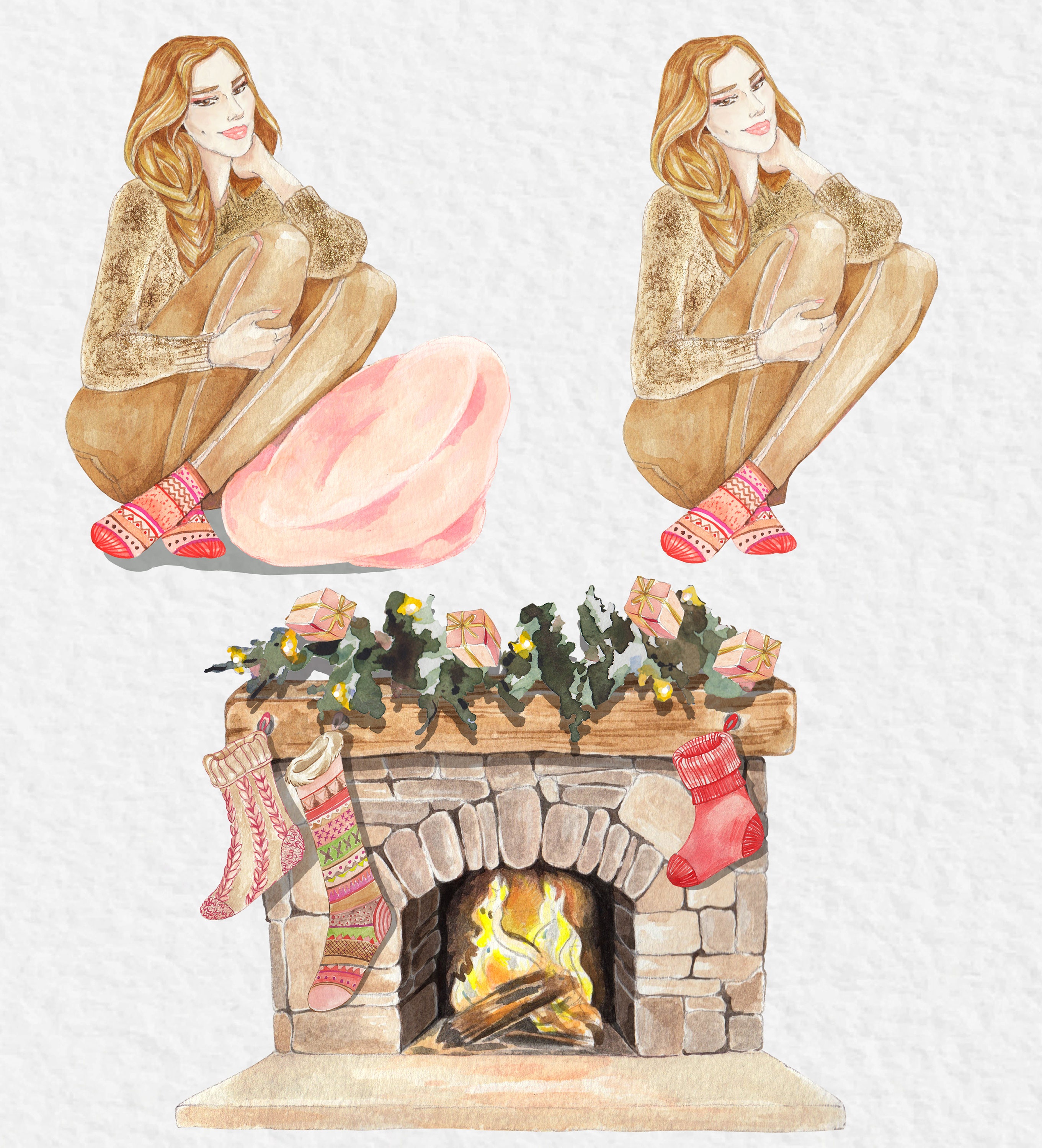 Christmas Clip Art Girl/watercolor Christmas/cozy Girl/watercolor Girl ...