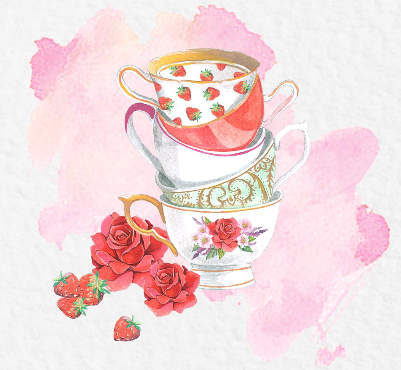 Watercolor Tea Party/watercolor Clipart/wreath Clip Art/watercolor Food ...