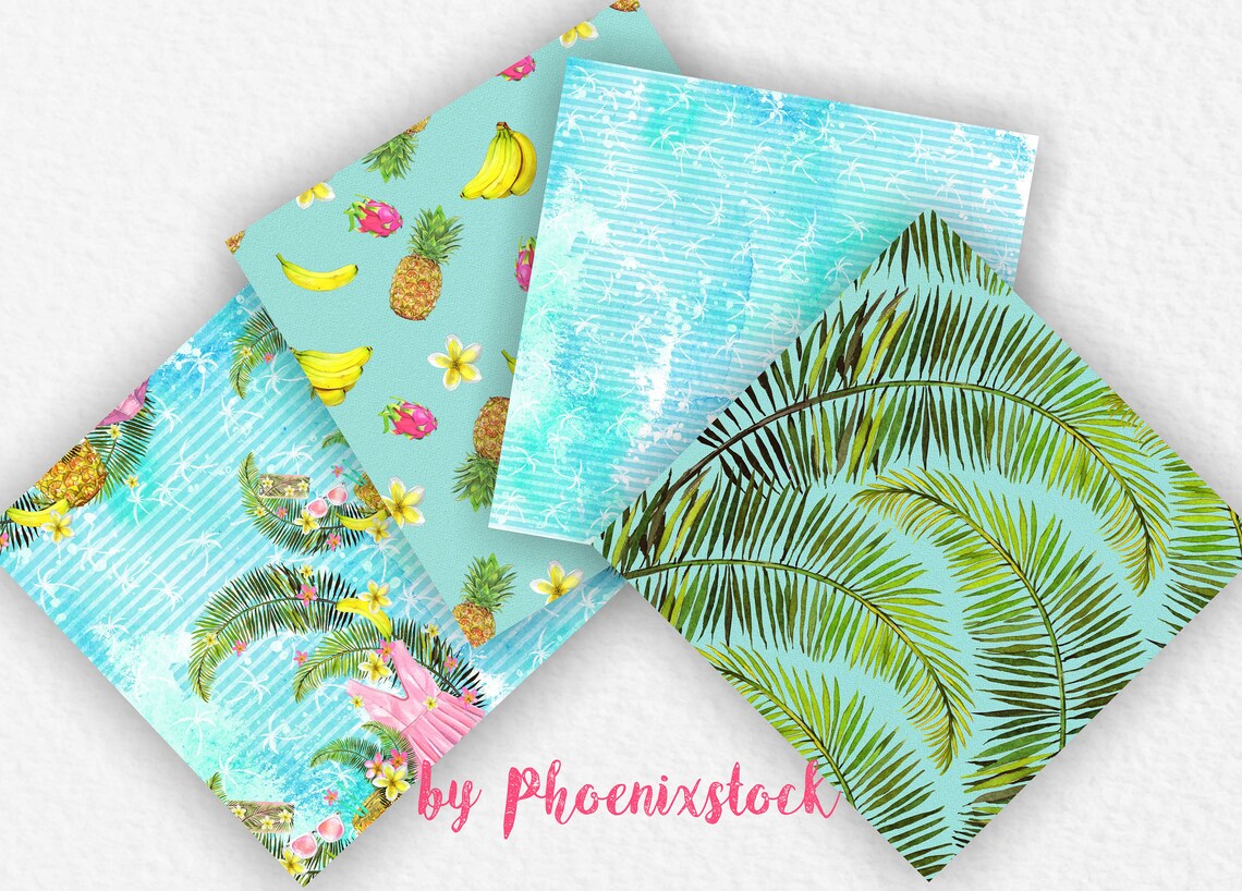 Tropical Paper Pack Summer Paper Pack Scrapbook Watercolor | Etsy
