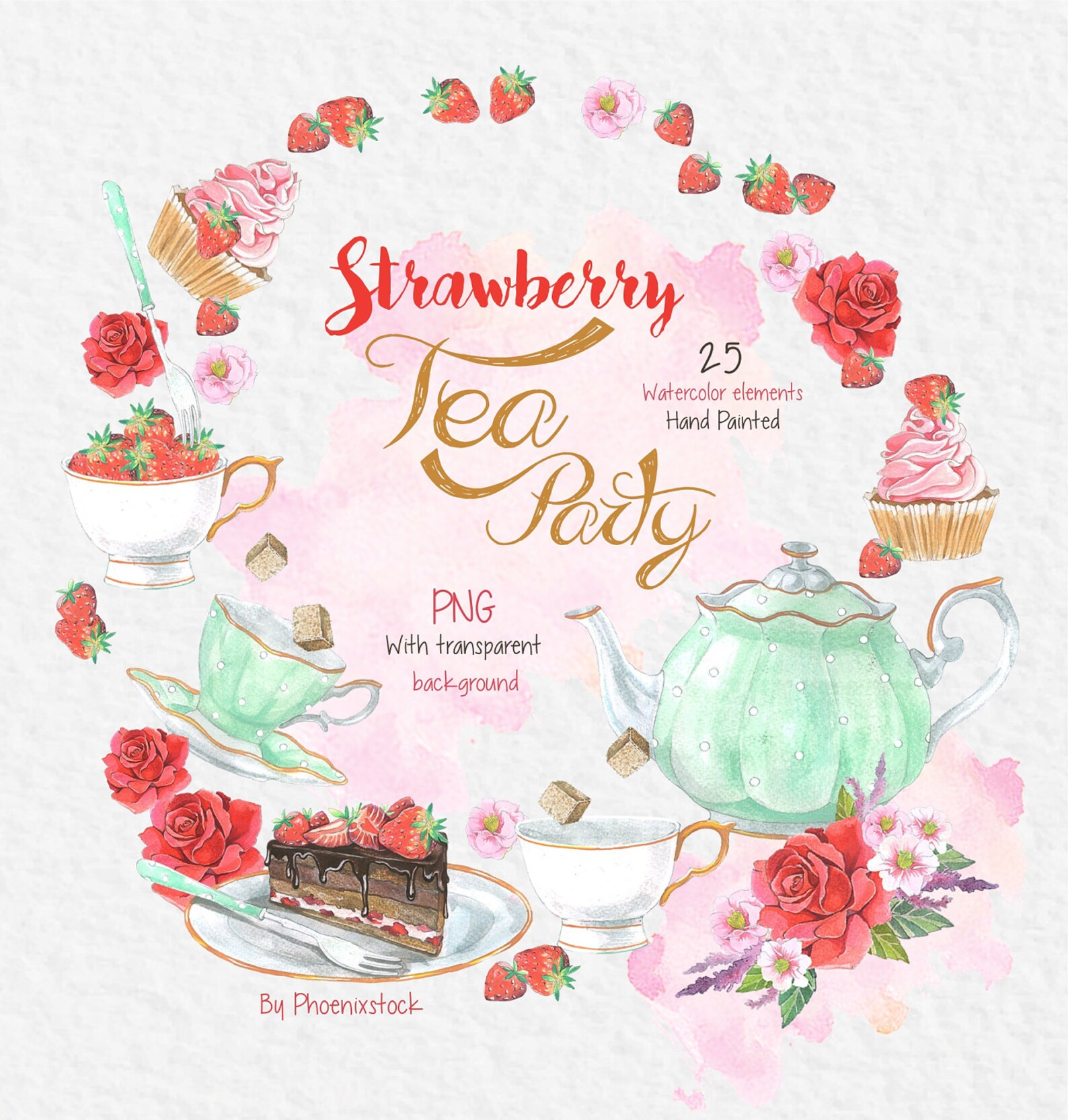 Watercolor Tea Party/watercolor Clipart/wreath Clip Art/watercolor Food ...