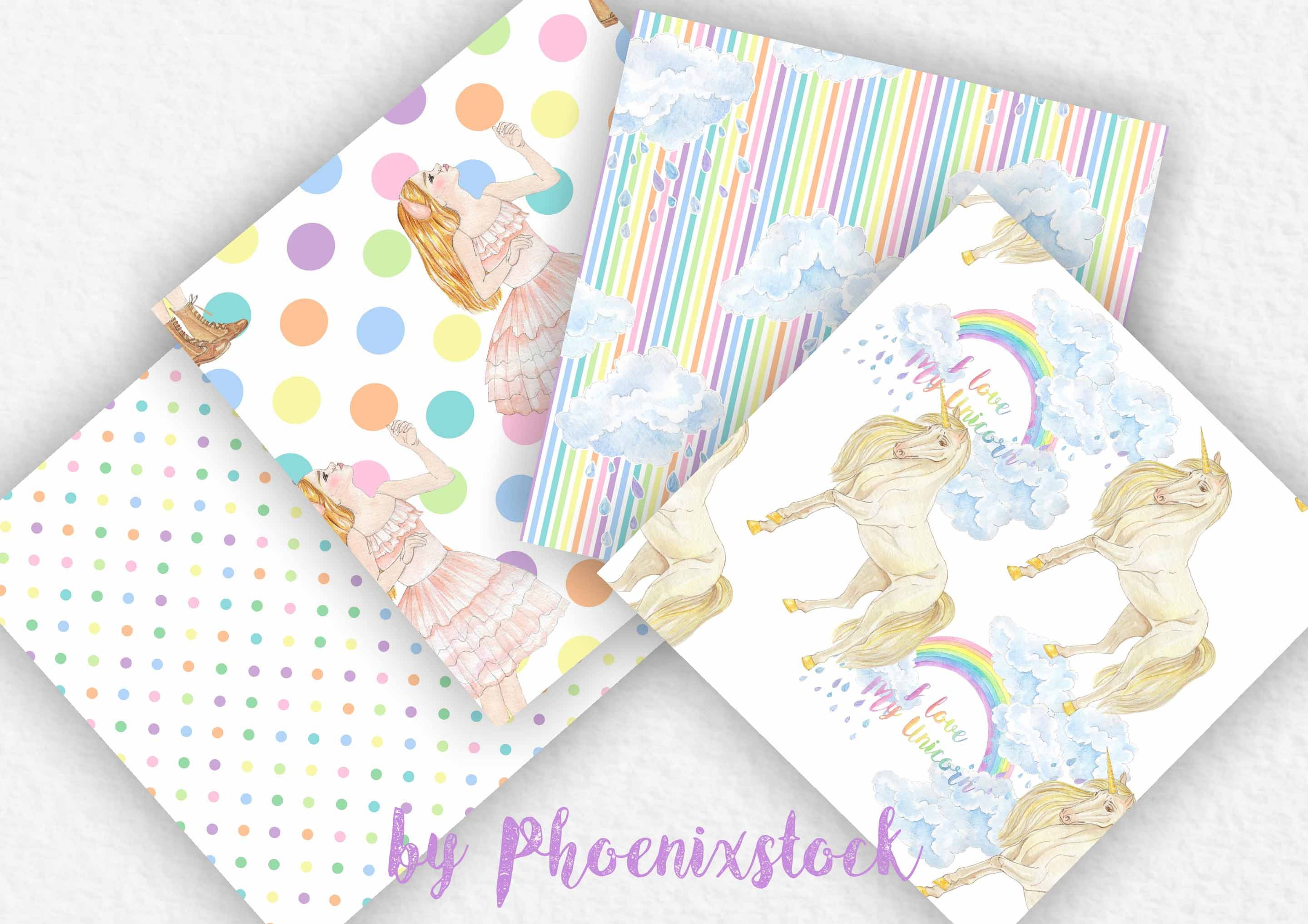 Watercolor Unicorn Paper Pack Watercolor Rainbow Paper - Etsy