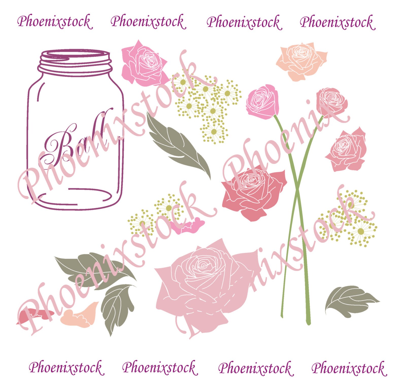 Wedding Clip Art/ Mason Jar Bouquet / Digital Clip Art/flower Clip Art ...