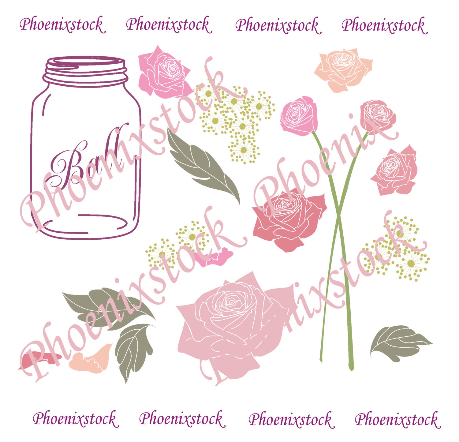 Wedding Clip Art/ Mason Jar Bouquet / Digital Clip Art/flower Clip Art ...